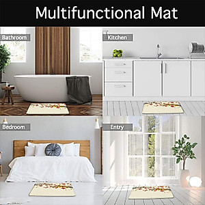 BBIOKD Maple Leaf Bath Mat Autumn Maple Tree Leaves Fall Season Woods Fire Red Gold Orange Foliage Thanksgiving Bathroom Rug Bedroom Decor Kitchen Toilet Office Door Rugs Soft Memory Foam