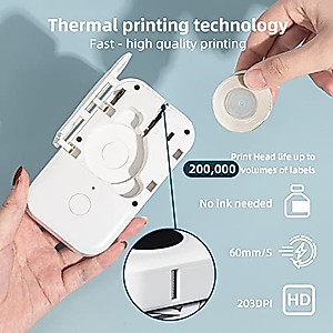 Memoqueen D30 Label Maker Machine with Tape - Bluetooth thermal Portable Mini Label Printer Labeler Sticker Maker Compatible with Phomemo D30 iOS&Android for home office organization,White