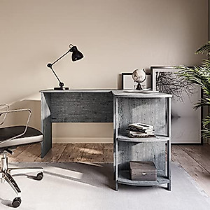 BELLEZE Modern Corner L-Shaped Home Office Computer Laptop Desk or Writing Study Workstation in Wood with Two Open Cubby Storages for Bookshelf - Kent (Grey)