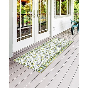 KITHOME Front Door Mat Blue Tile Background Lemon Indoor Outdoor Entrance Doormat Washable Floor Mats for Front Door Bathroom Kitchen Runner Rugs 16x47 Inch