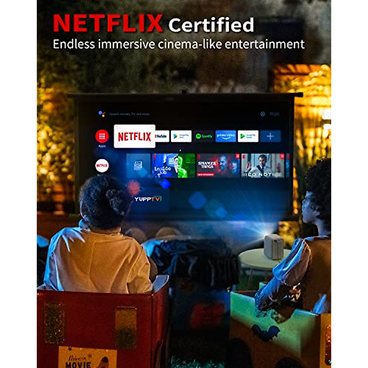 Native 1080P FHD Projector, 4K projector with Netflix-Certified, Android TV10.0, 5000+ Apps, 350 ANSI, Stereo Speaker, 5G WiFi & Bluetooth, Movie Projector Wireless Compatible with iOS/Android/Windows