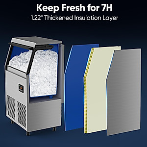 Coolski Commercial Ice Maker Machine, 100LBS/24H Stainless Steel Under Counter Ice Maker with 34LBS Ice Bin, Freestanding Ice Maker for Restaurant, Home, Bar, Office, School, Party