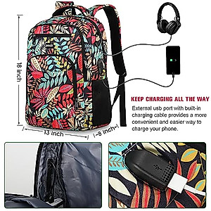 Paude Backpack Leaf Printing,Casual Backpack Bookbag Laptop Backpack with USB for College School Students Work Office Business