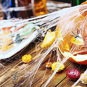 Playsheek 800 sqft Spider Webs Halloween Decorations with 90 Fake Spiders, Stretch Fake Cobwebs for Bushes Halloween Theme Party Indoor and Outdoor
