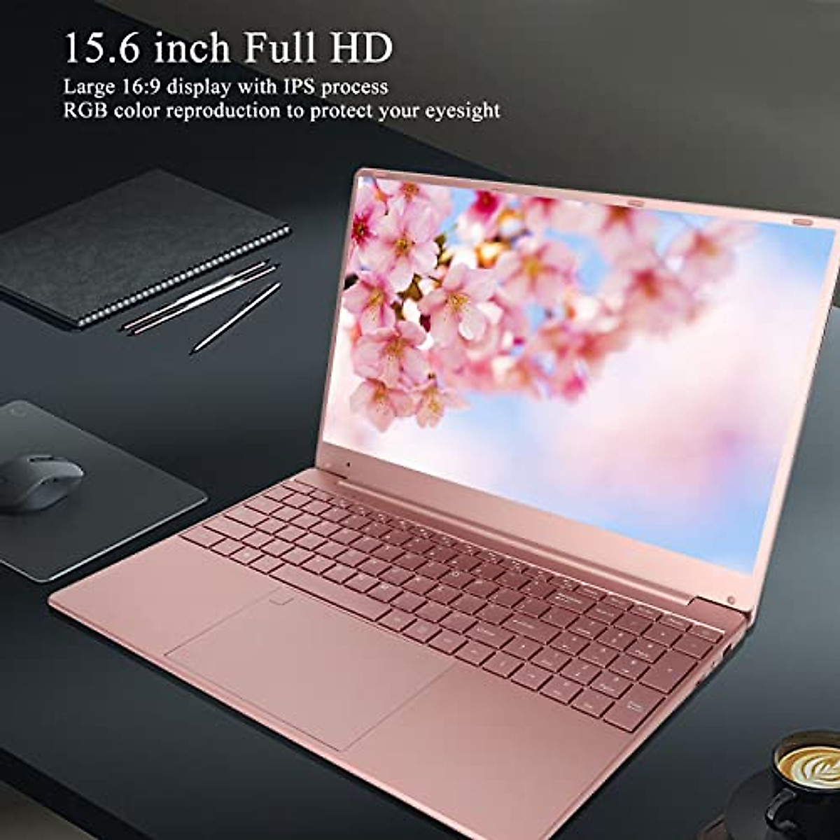 Acogedor 15.6in Ultra Slim Laptop Pink,Windows11,IPS 1920x1080 HD Screen,16GB RAM 256GB SSD,for Intel N5095,Backlit Keyboard, Fingerprint Unlock, Thin Portable Laptop Computer