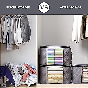 6 Pack Clothes Storage Bags Organizers- Durable, Foldable Clothing Storage Bags with Zipper and Sturdy Handles- 90L Large Storage Bags for Clothes, Pillows, and More- Blanket Storage Bags- Gray