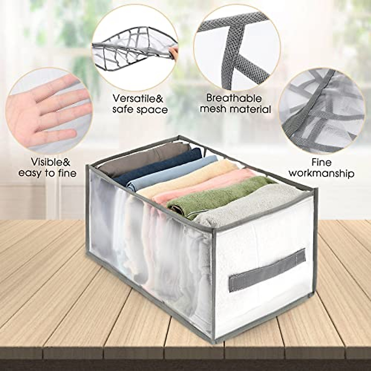 10 Pcs Extra Large Wardrobe Clothes Organizer with Handle, 7 Grid 15.7 x 11.1 x 8.7 Inch Foldable Mesh Clothes Storage Organizer for Closet, Clothes Storage Box for Jeans Pants T-shirts Leggings Bras