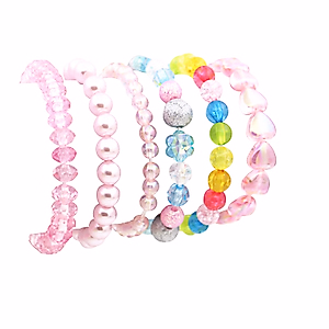BGSHEMNI 6 Pieces Princess Bracelets,Rainbow Stretchy Bead Bracelets Pink Love Bracelet,Girls Costume Jewelry Set