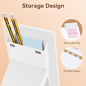 NUSIGN Glass Desktop Whiteboard with Reversable Stand, 8.5‘’x11.8'' Tabletop Small Portable Dry Erase White Board Easel with Storage Design for Home Office and School Supplies