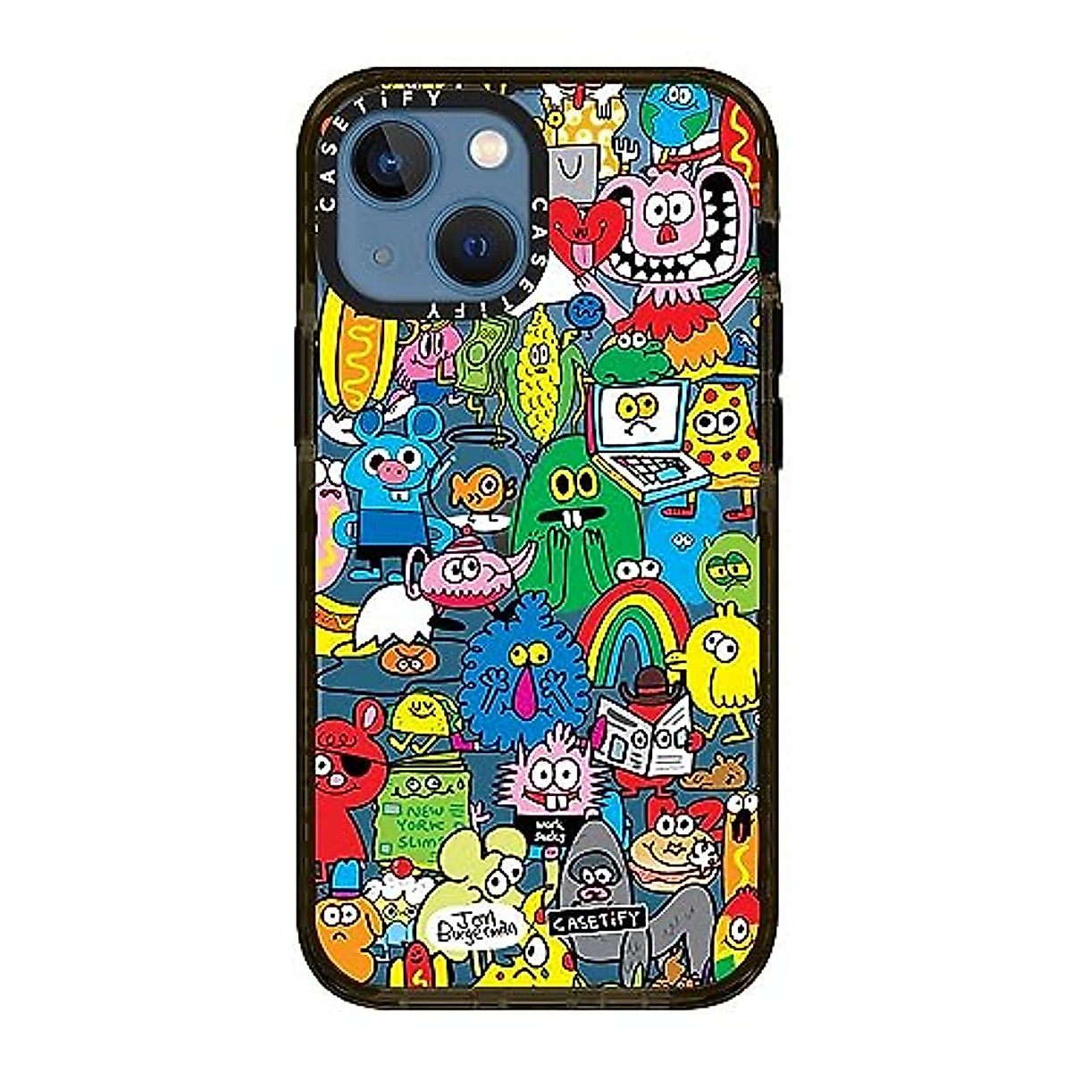 CASETiFY Impact iPhone 13 Mini Case [6.6ft Drop Protection] - Fun Friends by Jon Burgerman - Clear Black
