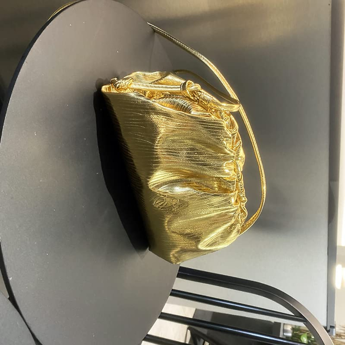 AZWBAG Small Women Dumpling Crossbody Bag Cloud Evening Bag Sparkly Clutch Purses Shoulder Bag Drawstring Strap Crossbody Bag (gold)