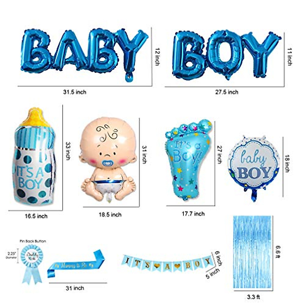 Baby Shower Decorations for Boy, It's A Boy Baby Shower Decorations Set, Mom To Be Sash, Baby Boy Foil Balloons, Its A Boy Banner, Large Baby Bottle Balloon, It's A Boy Balloons,Blue Foil Curtains for Baby shower
