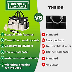 Cleaning Caddy Organizer with Handle - Large Caddy Bag for House & Bathroom Cleaning Supplies, 15 x 8 x 10.5 inches Cleaning Supply Caddy, Housekeeping Tote with Adjustable Strap - Beige