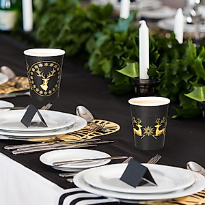 Roowest 144 Pcs Christmas Cups 9 oz Holiday Assorted Paper Cups Drinking Tea Disposable Christmas Coffee Cups for Hot and Cold Beverage Chocolate Xmas Party Supplies Daily Use, 9 Styles (Black Gold)