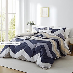 BOLINLIVING Duvet Cover Queen Size Set, Soft Comforter Cover, Bedding Duvet Cover with Zipper Closure 4 Ties,1 Duvet Cover with 2 Pillow Shams（Wavy Stripes-Q）…