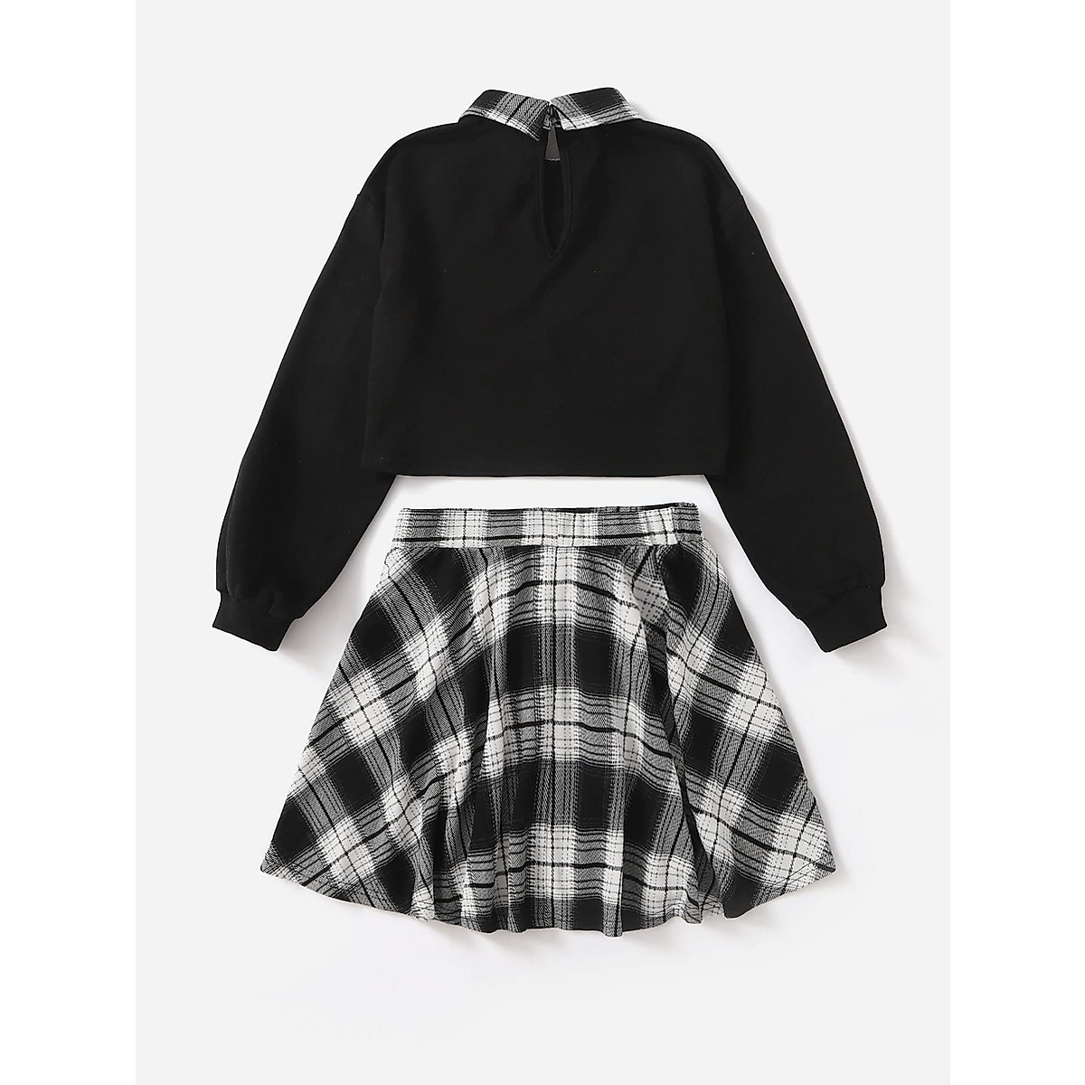 SOLY HUX Girl's Letter Print Sweatshirt Top and Plaid Skirt Set 2 Piece Outfits Black White 11-12Y
