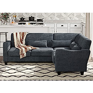 Belffin Fabric L Shaped Sofa Small Sectional Couch with Chaise Solid Corner Sofa Small L Couches 4 Seater Sofa Bluish Grey