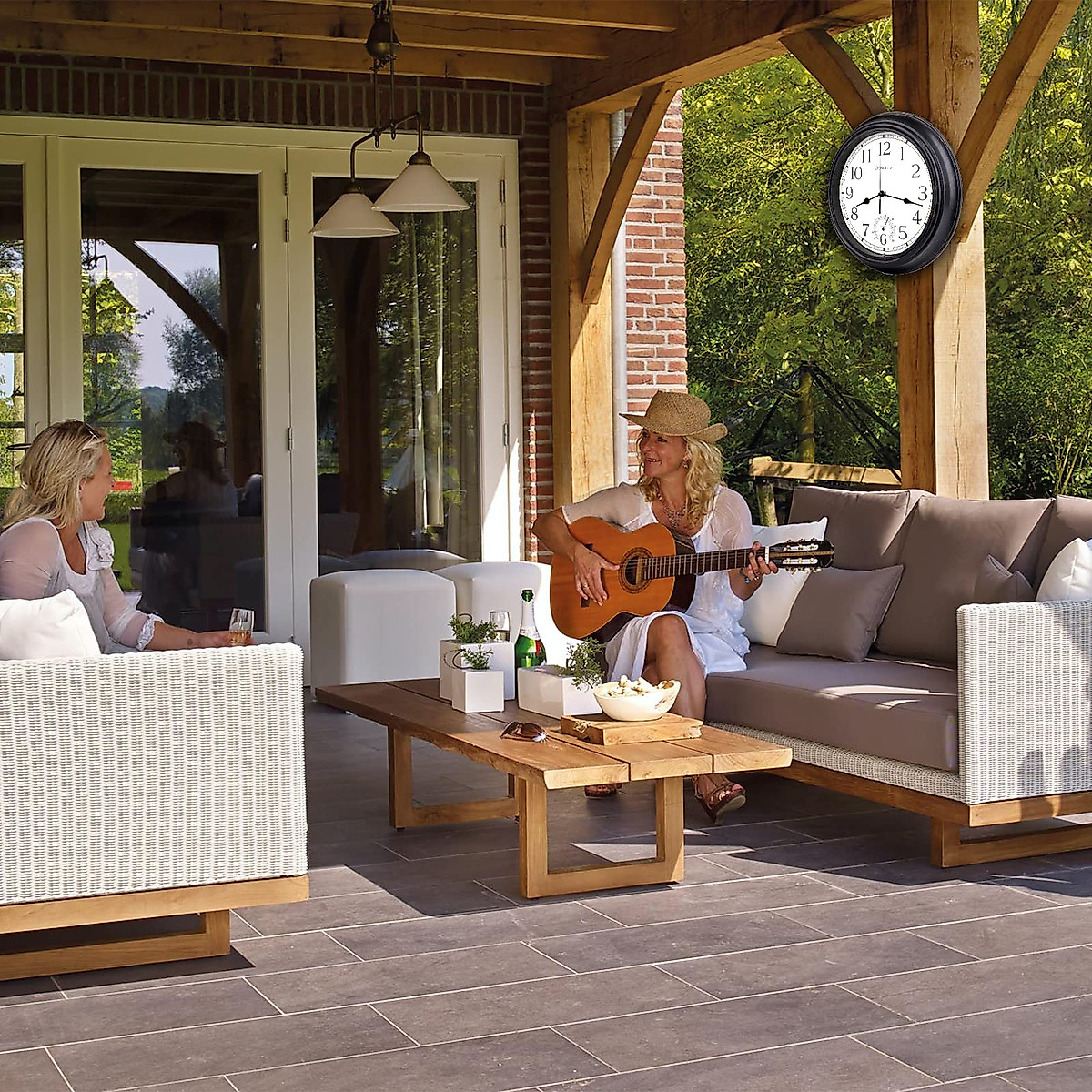 12 Inch Indoor Outdoor Clock Waterproof with Thermometer Retro Wall Clocks for Patio Pool Garden Home,Bronze