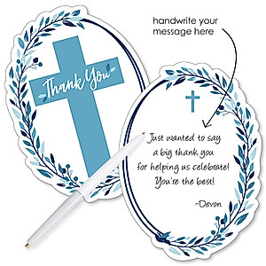 Big Dot of Happiness Blue Elegant Cross - Shaped Cards - Boy Religious Party Thank You Note with Envelopes - Set of 12