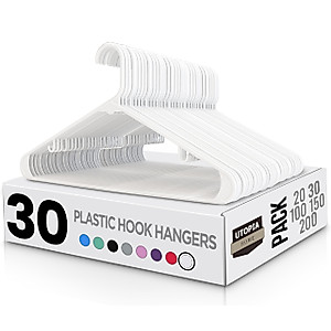 Utopia Home Plastic Hangers 30 Pack - Clothes Hanger with Hooks - Durable & Space Saving Coat Hanger - Heavy Duty White Hangers for Coats, Pants, Dress, Etc.