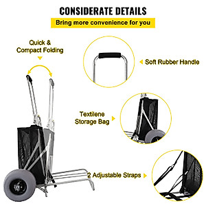 VEVOR Beach Carts for Sand, 14" x 14.7" Cargo Deck, w/ 13" TPU Balloon Wheels, 165LBS Loading Capacity Folding Sand Cart & 29.5" to 49.2" Adjustable Height, Heavy Duty Cart for Picnic, Fishing, Beach