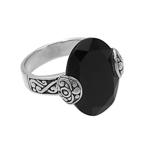 NOVICA Artisan Handmade Onyx Cocktail Ring Oval Sterling Silver from Bali Red Single Stone Indonesia Birthstone [crownbezel 0.8 in H x 0.7 in W x 0.2 in D Band Width 5 mm W] ' Mysterious Oval'