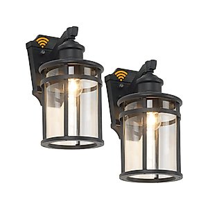 KXIEMRS 2-Pack Dusk to Dawn Sensor Outdoor Wall Lantern, Exterior Wall Mount Light Fixture, Matte Black Metal Wall Sconce with Clear Glass, E26 Base Waterproof for Backyard, Entryway, Garage, Garden…