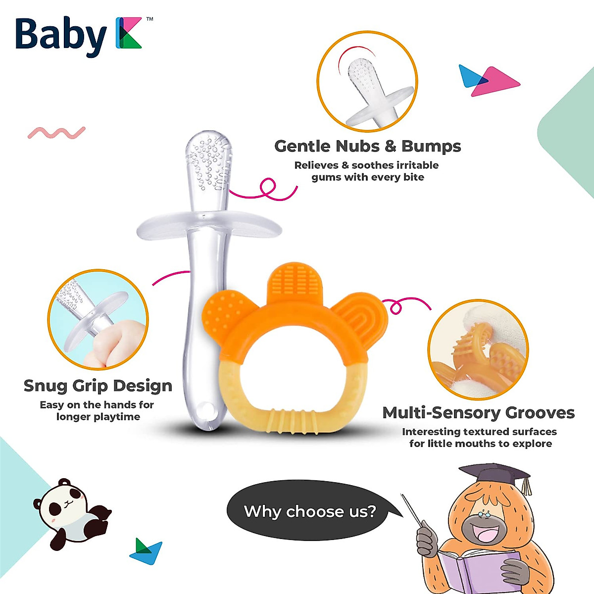 BABY K Baby Teething Toys Set 10 Pcs (Mint Green) - Teething Mittens for Babies - Freezable Teething Toys for Gum Relief - Sensory Toys for Babies with Soft Nubs - Rattles for Babies 6-12 Months