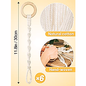 6 Pack Connectable Macrame Plant Hanging Extenders- Durable Rope Plant Hanger Extender with Wooden Ring Handmade Woven Plant Basket Extender for Indoor Outdoor Plant Pot Holder Home Decoration (Beige)