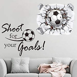 Soccer Wall Decal Soccer Wall Decor Soccer Stickers for Wall Soccer Room Decor Football Stuff Soccer 3D Wall Art Shoot for Your Goals Wall Art Football Stickers for Bedroom Kids Boy Wall Decoration