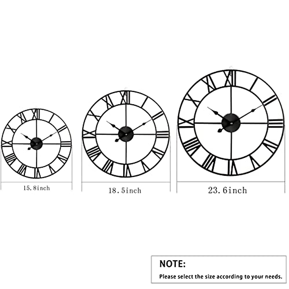Large Wall Clock Metal Retro Roman Numeral Clock, Modern Round Clocks Almost Silent, Easy to Read for Living Room/Home/Kitchen/Bedroom/Office/School Decor (Black, 16 Inch)
