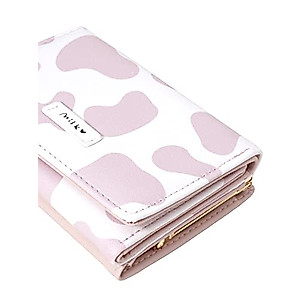 Sunwel Fashion Girls Cute Cow Print Kiss Lock Coin Pouch Tri-folded Wallet Small Wallet Cash Pocket Card Holder ID Window Purse for Women