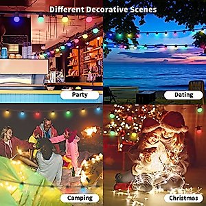 LUMIMAN Smart Color Changing Outdoor String Lights 48FT RGBIC Balcony Light with 15LED G45 Bulbs, APP Control 2.4GHZ WiFi Alexa Google, Connectable for Patio Gazebo Café Backyard