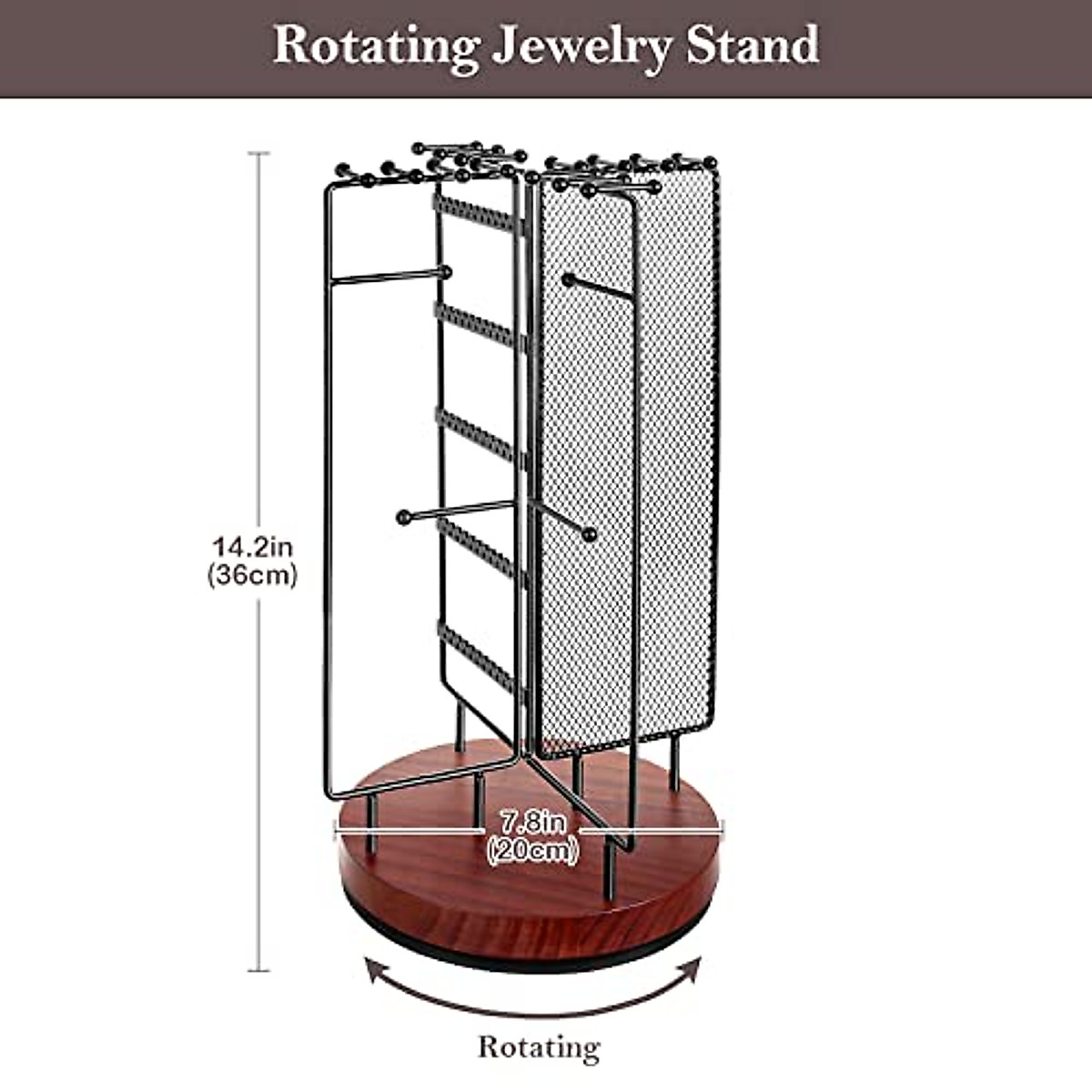 ProCase Jewelry Holder Organizer Earring Stand with 28 Necklace Hooks, 360 Rotating Necklace Holder Earrings Storage Rack Jewelry Tower Bracelet Holder, Holds More than 100 Pairs Earrings -Black