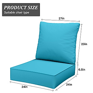 Pakunoda Outdoor Seat Cushion Set 24 x 24 x6.5 Inch Splash-Proof & Fade Resistant Patio Furniture Cushions with Removable Cover Deep Seat & Back Cushion with Straps for Chair Sofa Couch