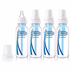 Dr. Brown’s Natural Flow® Anti-Colic Baby Bottle with Level 1 Slow Flow Nipples, 8oz, 4 Pack