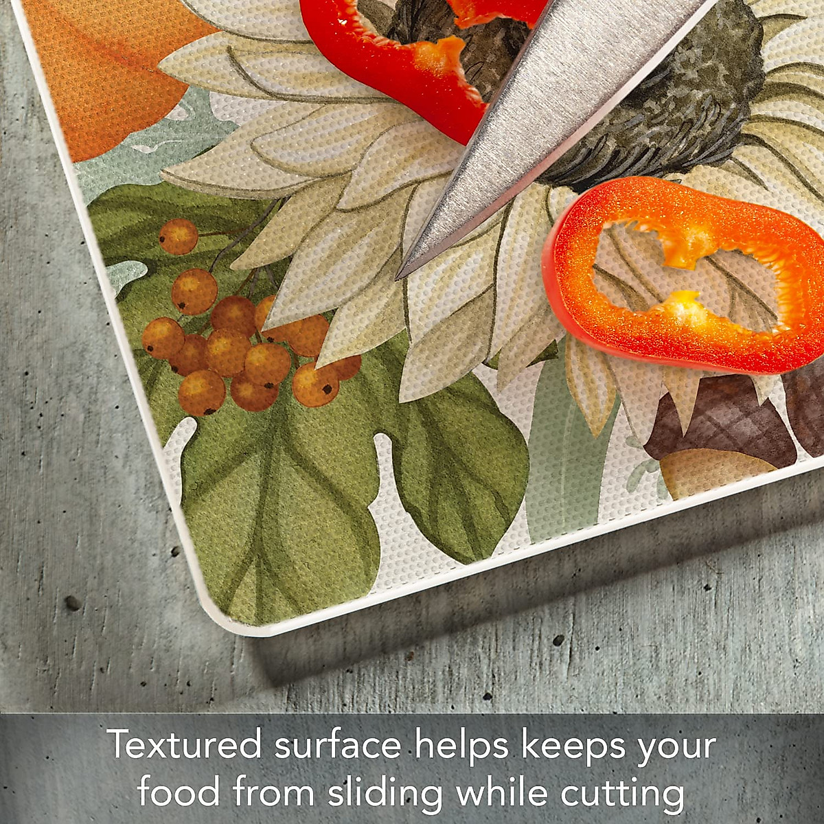 CounterArt Farmhouse Fall Decorative 3mm Heat Tolerant Tempered Glass Cutting Board 10" x 8" Manufactured in the USA Dishwasher Safe