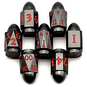 Metal Bullet Dice Set, DND Dice Set Dungeons and Dragons Dice, ZHOORQI D6 Dice Set D&D Dice Gifts for Role Playing Games, Pathfinder, Warhammer 40k or Theme Tabletop Games（7Bullet-Black Red）