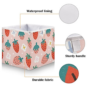 Kigai Storage Basket Cute Strawberry Foldable Storage Bin 15.8 x 10.6 x 7 Inches Cube Storage Baskets Box for Shelves Closet Laundry Nursery Bedroom Home Decor