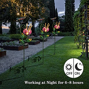 Glass Flower and Butterfly Solar Garden Stake Light Waterproof Solar Pathway Light Outdoor Garden Decor Light for Walkway Pathway Lawn Patio