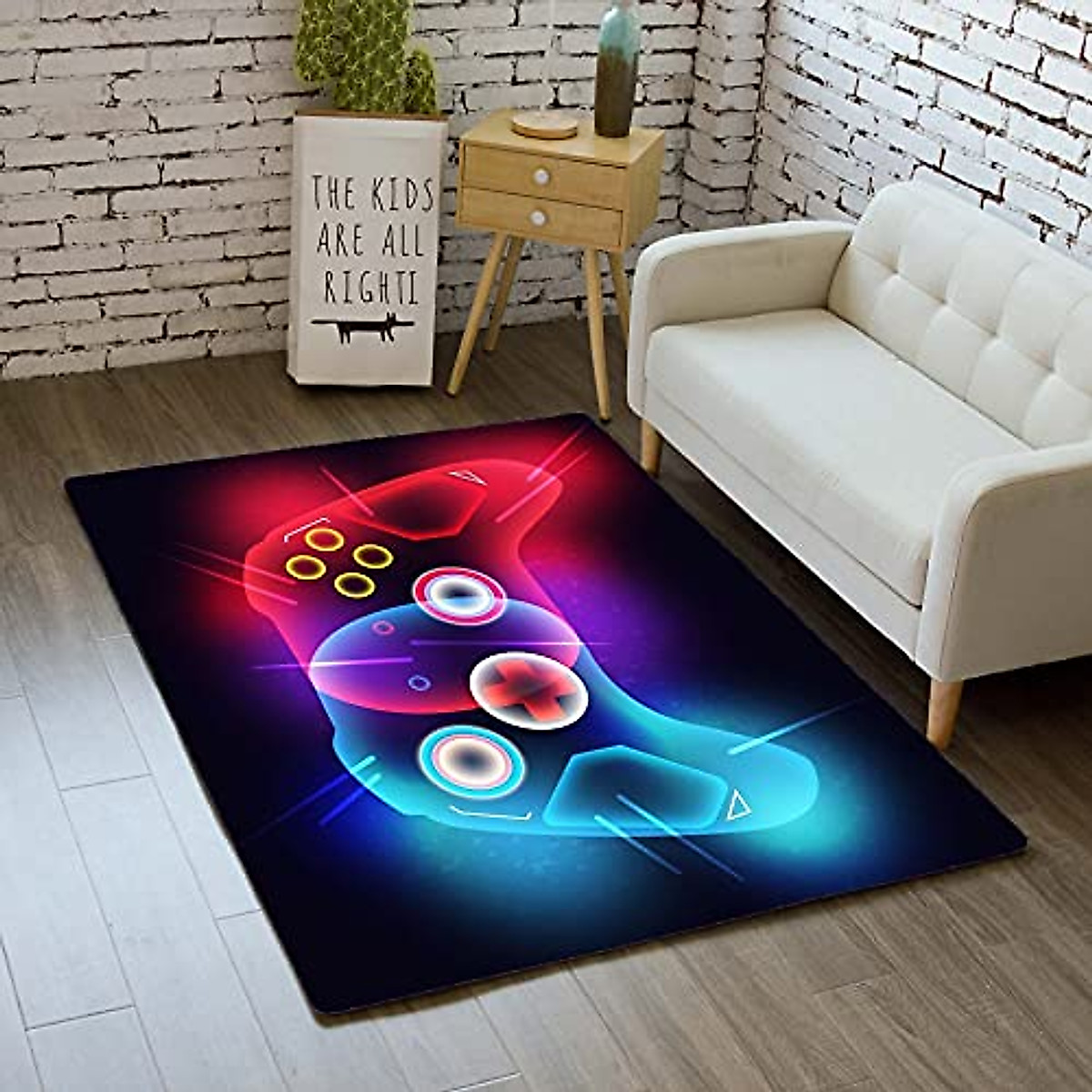 Large Rugs for Kids Boys Gamer Area Carpet 3D Printed Controller Gamepad Dining Living Play Bedroom Home Decor Non-Slip Comfy Floor Casual Mat 47"x24"