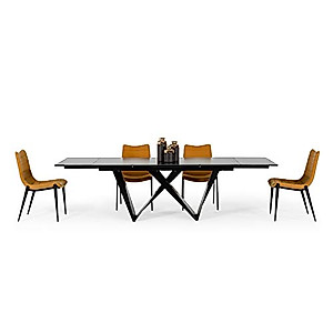 Limari Home Medard Collection Industrial Style Eco-Leather Upholstered Dining Chair with Black Powder Coated Iron Legs (Set of 2), Tan