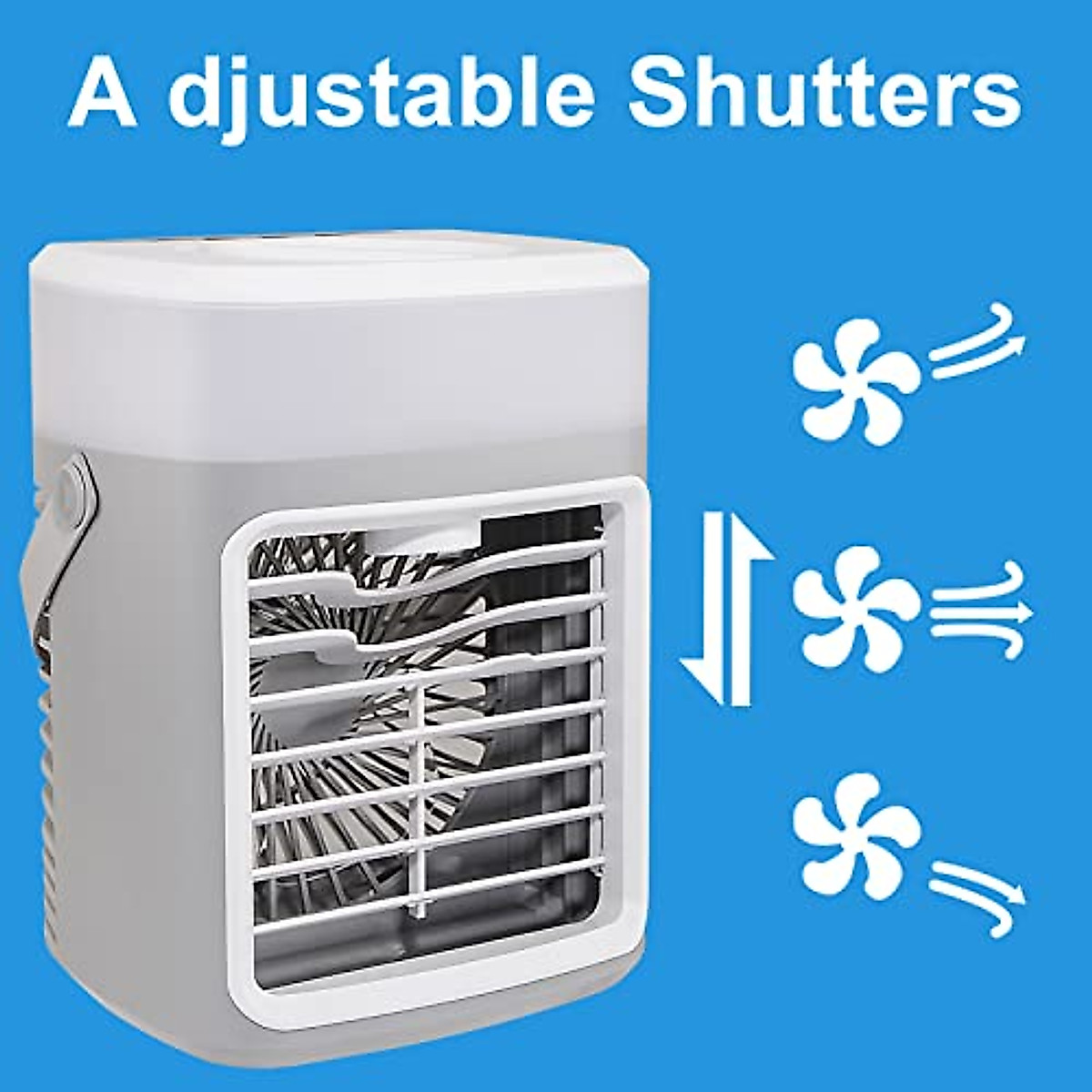 Rubtlamp Evaporative Air Cooler with 3 Speeds, 2-4H Timer Rechargeable Mini Air Conditioner,450ML Water & 7 Color Personal Air Conditioner Cooling Fan, Gray Air Cooler for Room Office Car Camping