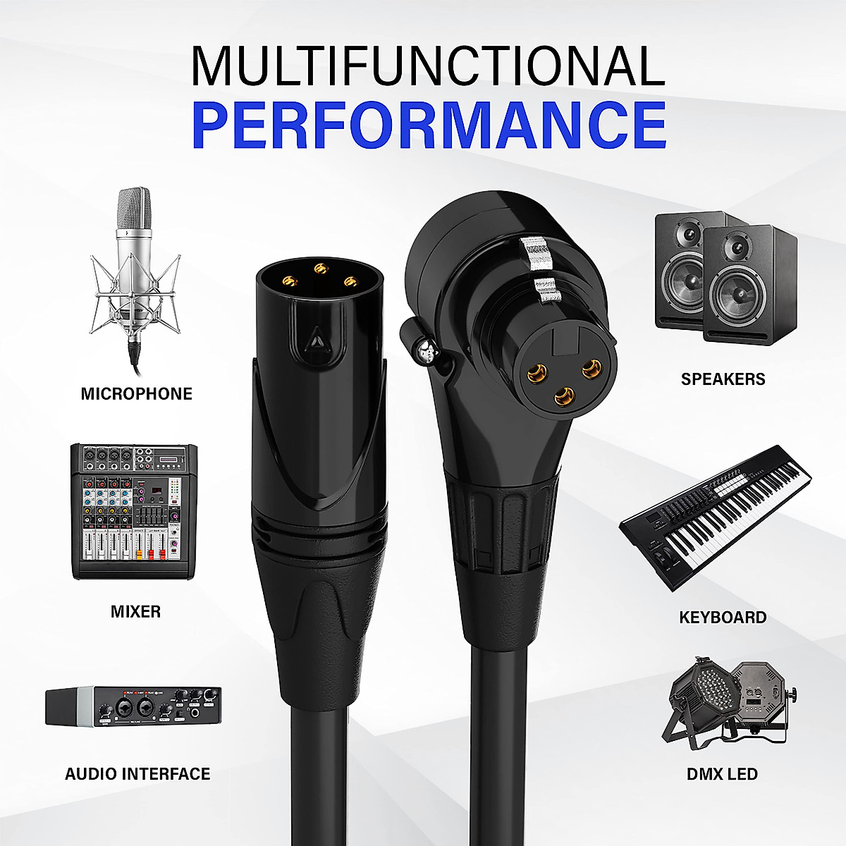 LyxPro 6 Feet Right Angle XLR Female to Male 3 Pin Mic Cord for Powered Speakers Audio Interface Professional Pro Audio Performance Camcorders DSLR Video Cameras and Recording Devices - Black