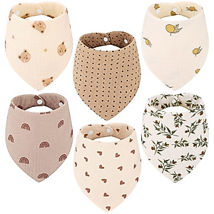 Accmor Muslin Baby Bibs 6 Pack Baby Bandana Drool Bibs 6 layers 100% Cotton Baby Bibs for Teething and Drooling, Drool Bibs for Baby Girls Boys