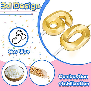 60th Birthday Candles for Cake,Gold Number Candles for Happy Birthday Cake Toppers,Birthday Decorations for Women Men Party Anniversary Wedding