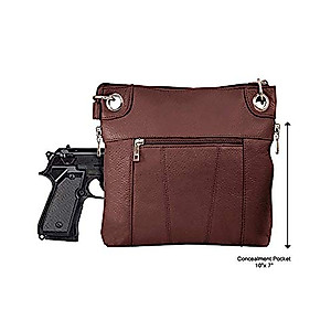 Concealed Carry Cross Body Leather Gun Purse with Locking Zipper (Brown)