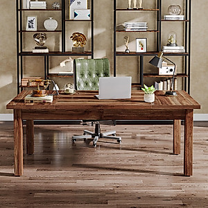 Tribesigns 70 Inch Large Desk, Wood Farmhouse Office Computer Desk Writing Study Desk for 1-2 Person, Executive Desk with Thickened Frame and Board