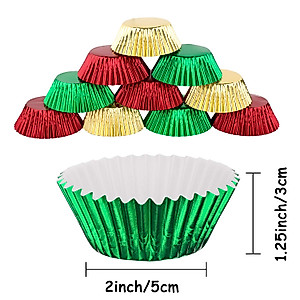 Whaline 300Pcs Foil Metallic Cupcake Liner Baking Cups, Muffin Tins Treat Cups Foil Metallic Cupcake Liners for Christmas Party, Weddings, Birthdays, Baby Showers, Standard Size (Red, Green, Gold)