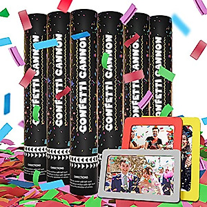 Confetti Cannon Party Poppers [6 Pack], Gift 3 Magnetic Photo Frames, Multicolor Biodegradable Confetti Shooters for Wedding, Birthday, Party, Graduation Celebrations, New Year’s Eve